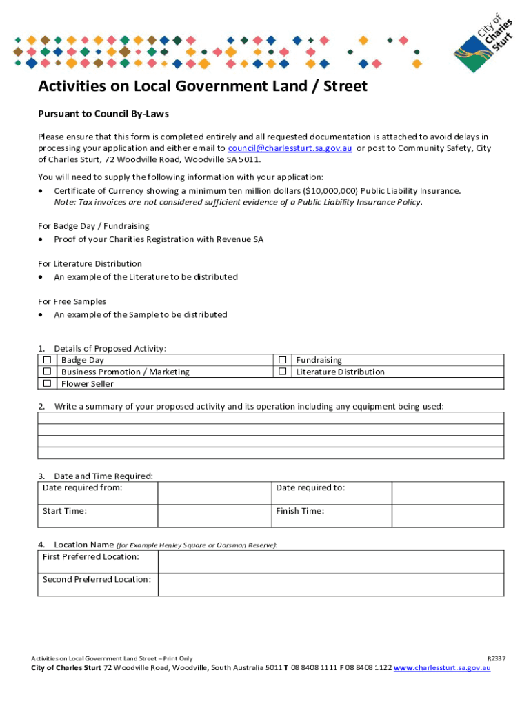 Fillable Online Activities on Local Government Land StreetPrint Only ...