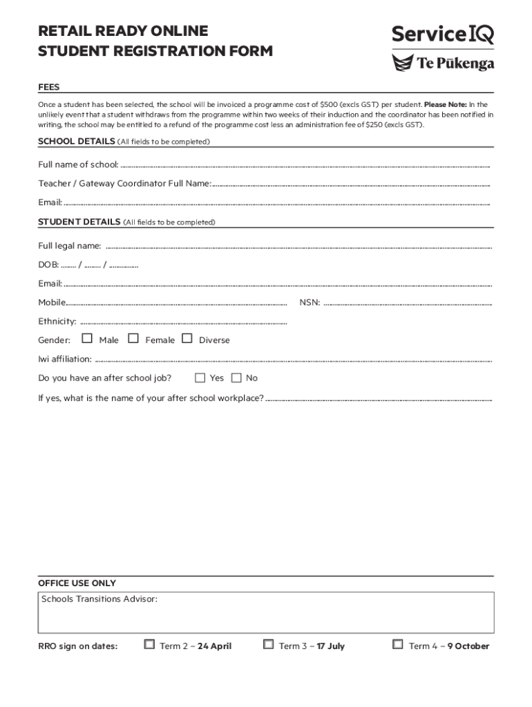 Fillable Online RETAIL READY ONLINE STUDENT REGISTRATION FORM Fax Email ...