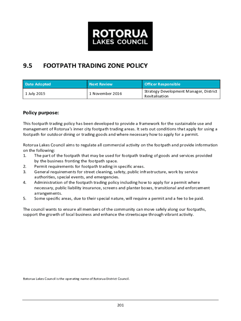Fillable Online 9.5 FOOTPATH TRADING ZONE POLICY Fax Email Print ...