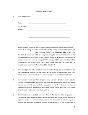 Fillable Online DEED OF SURETYSHIP 1. I, the undersigned Name - Truseal ...