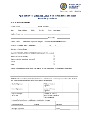 Fillable Online Application for Extended Leave from Attendance at ...
