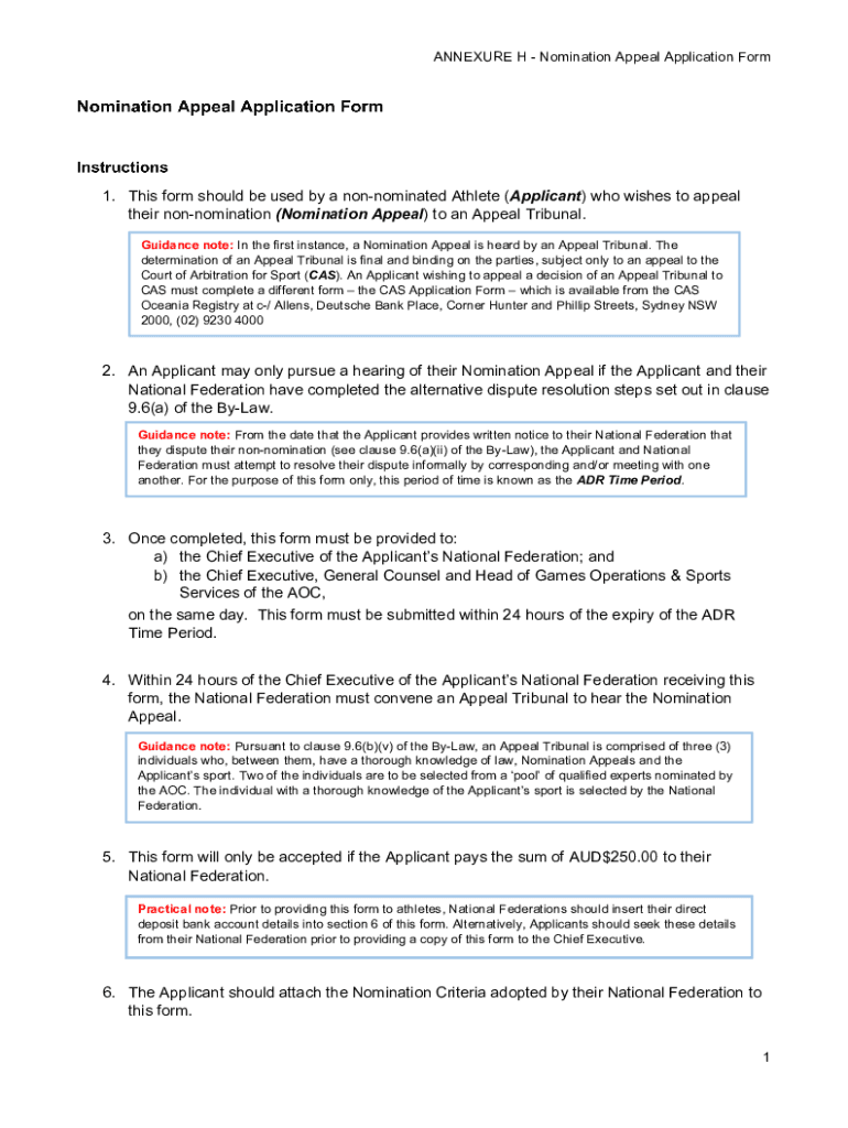 Fillable Online Nomination Appeal Application Form Fax Email Print - pdfFiller