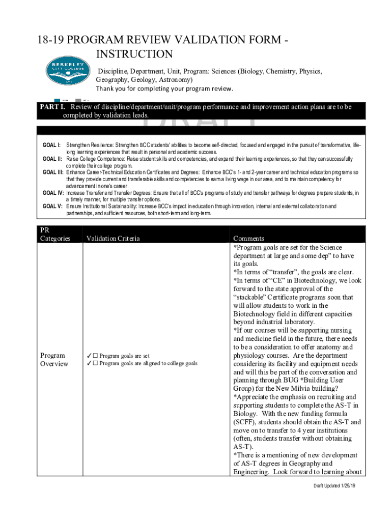 Fillable Online 18-19 PROGRAM REVIEW VALIDATION FORM Fax Email Print ...