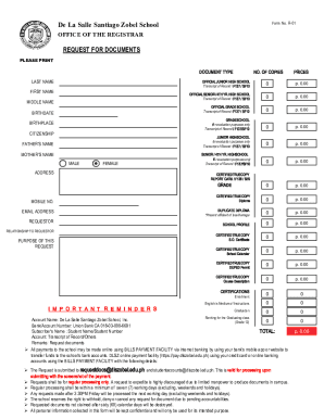 Fillable Online Registrar Request For Documents Form Fax Email Print ...