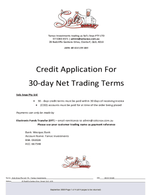 Fillable Online Credit Application For 30-day Net Trading Terms Fax ...