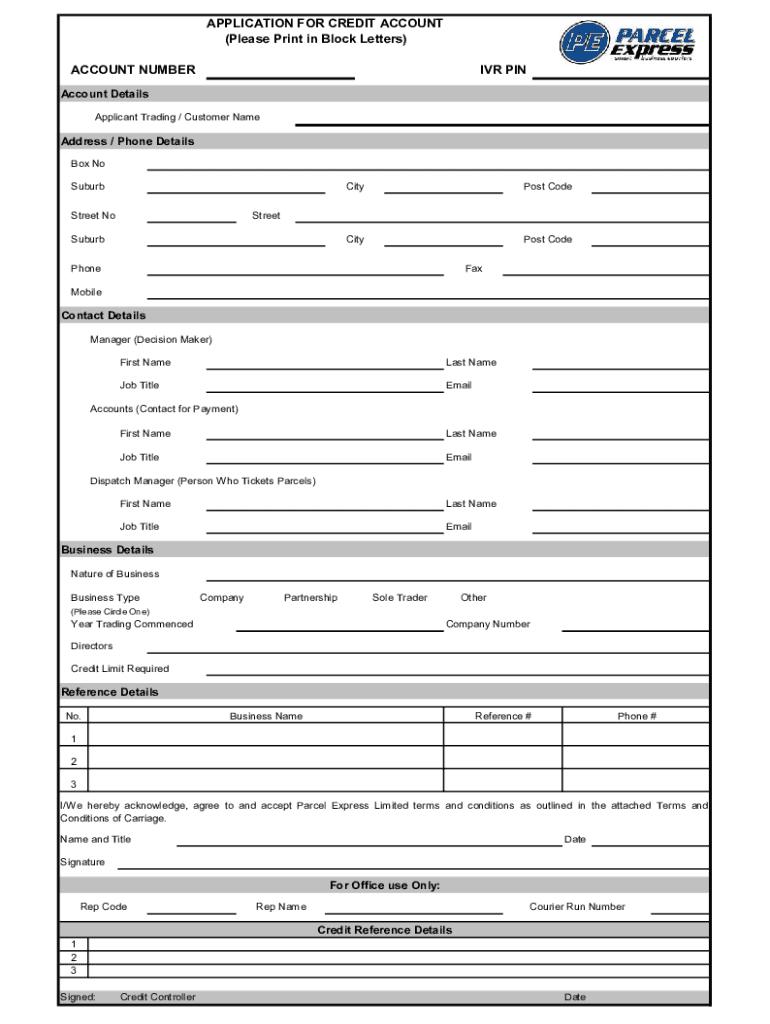 Fillable Online Account Application Form - Parcel Express Fax Email ...