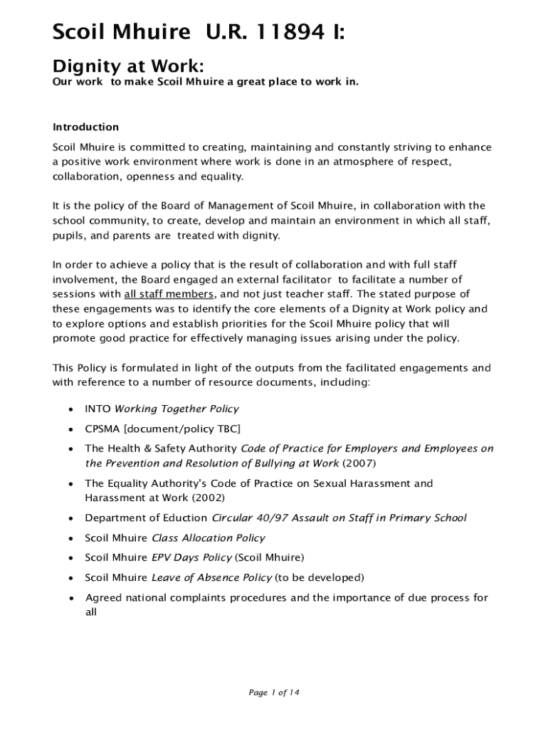 Fillable Online Scoil Mhuire Dignity At Work Policy and Code of ...