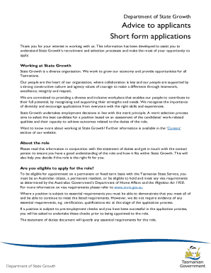 Fillable Online Advice to applicants Short form applications Fax Email ...