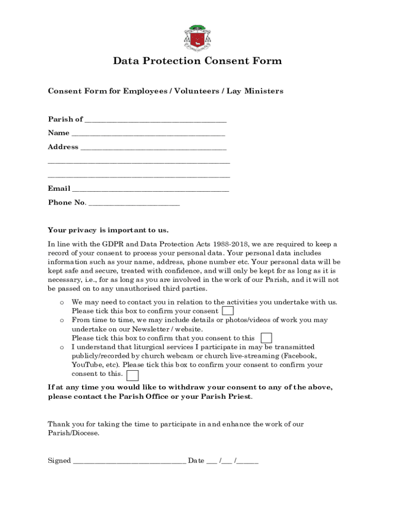 Fillable Online Consent Form for Employees / Volunteers / Lay Ministers Fax Email Print - pdfFiller