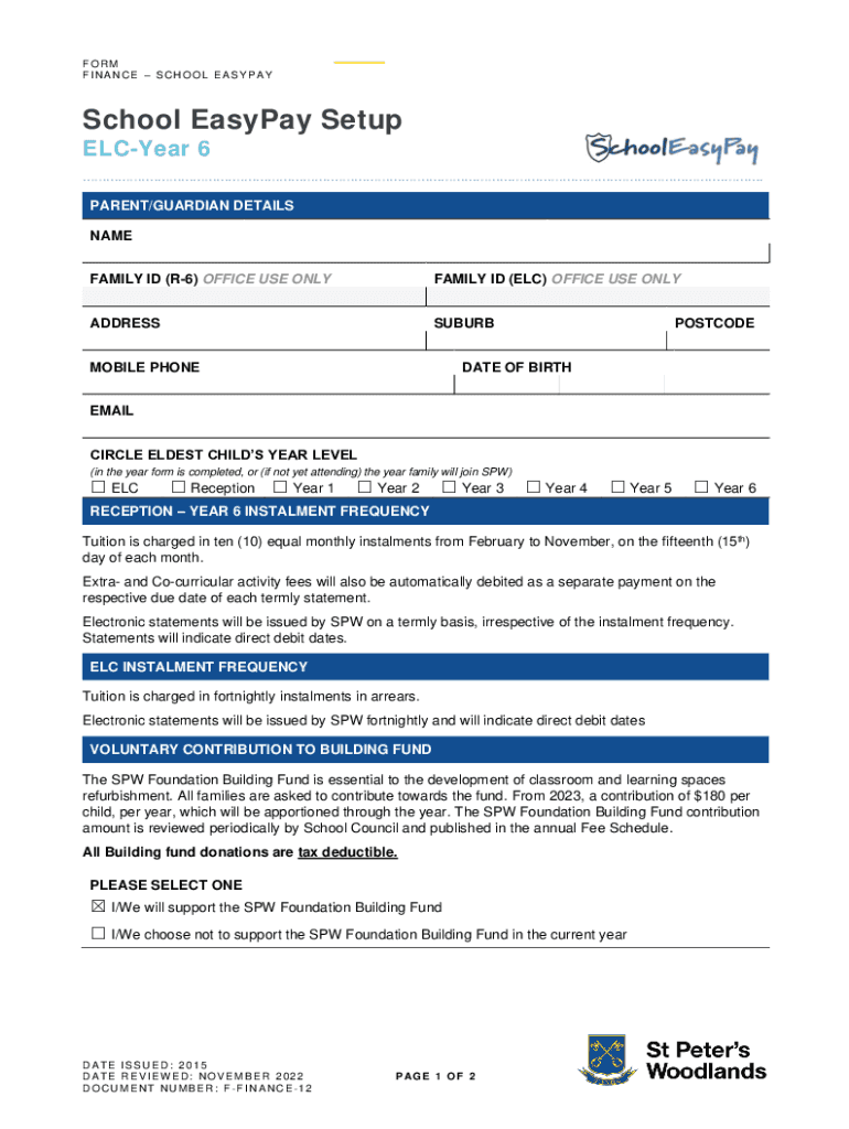 Fillable Online spw sa edu School EasyPay Setup - ELC-Year 6 Fax Email Print - pdfFiller