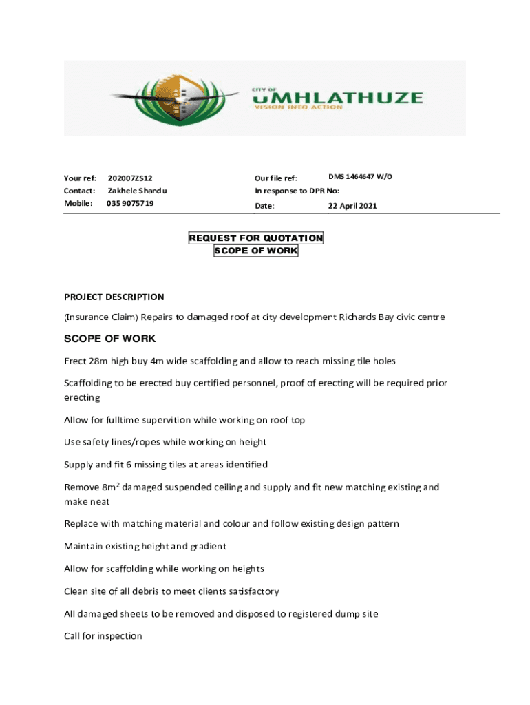 Fillable Online PROJECT DESCRIPTION SCOPE OF WORK Erect 28m ... Fax ...