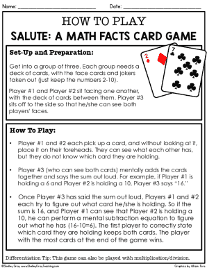Fillable Online Salute: A Great Math Fact Card Game for Speed and ...