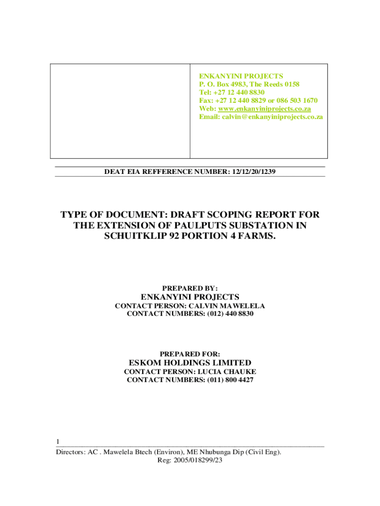Fillable Online TYPE OF DOCUMENT: DRAFT SCOPING REPORT FOR ... Fax Email Print - pdfFiller