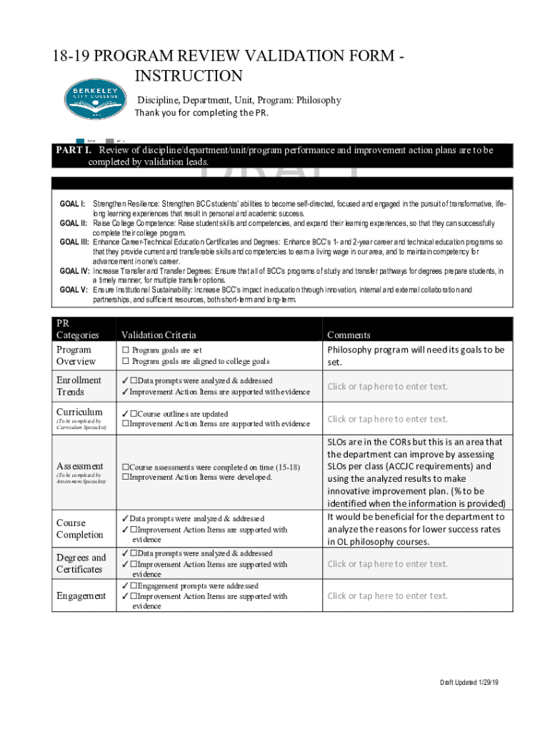 Fillable Online 18-19 PROGRAM REVIEW VALIDATION FORM INSTRUCTION Fax Email Print - pdfFiller