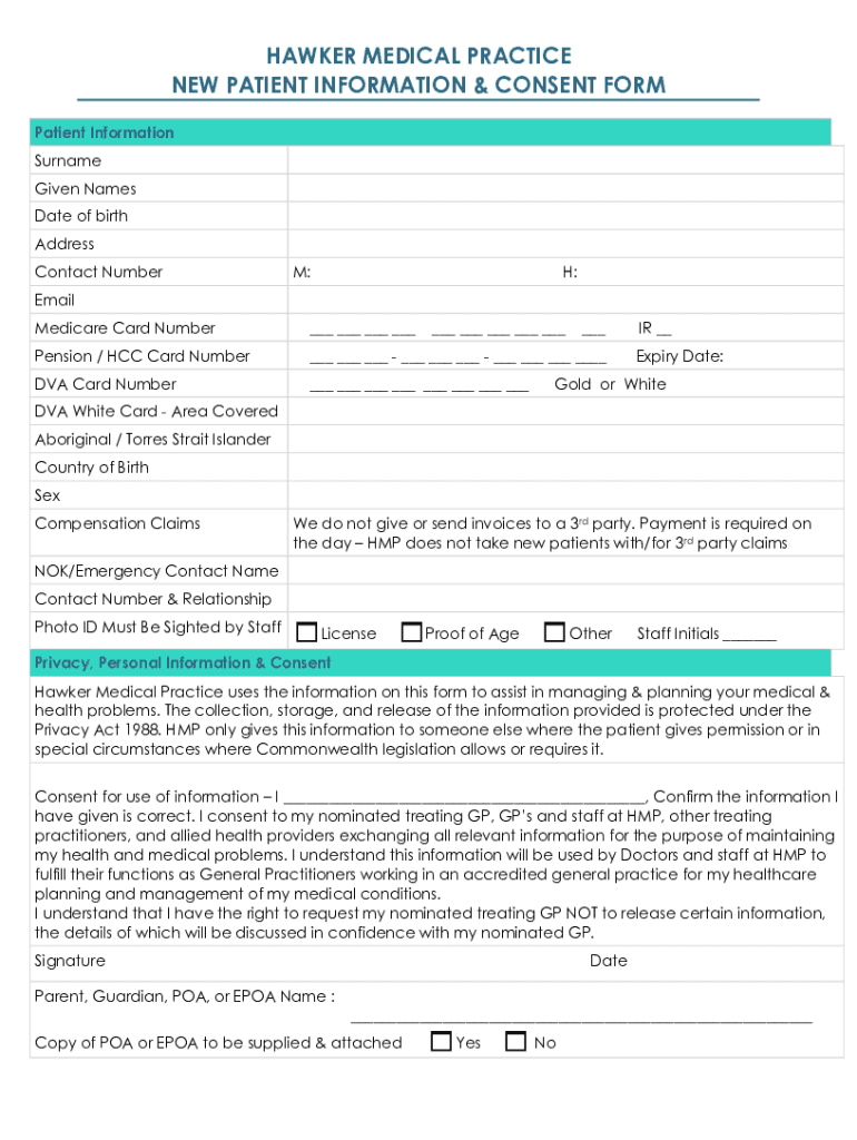 Fillable Online Hawker Medical Practice - Book Doctors Online with ...