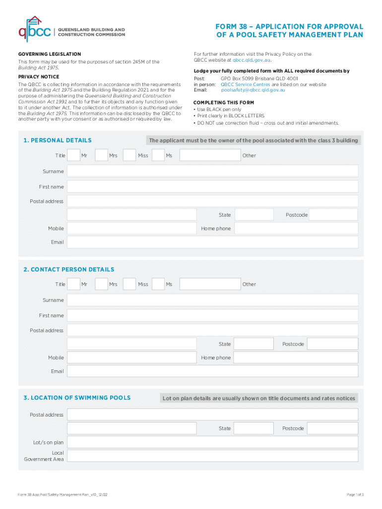 Fillable Online Form 38pool safety management plan application. Owners ...