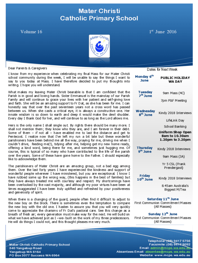 Fillable Online Fillable Online mcps wa edu Mater Christi Catholic Primary ... Fax Email Print ...