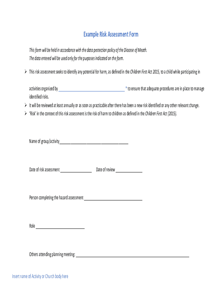 Fillable Online Example Risk Assessment Form.docx Fax Email Print ...