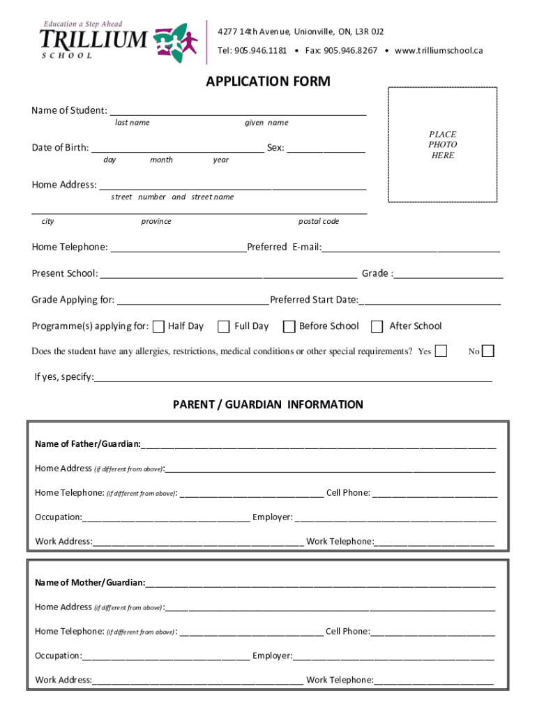 Fillable Online Application Form - Montessori School in Markham Fax ...