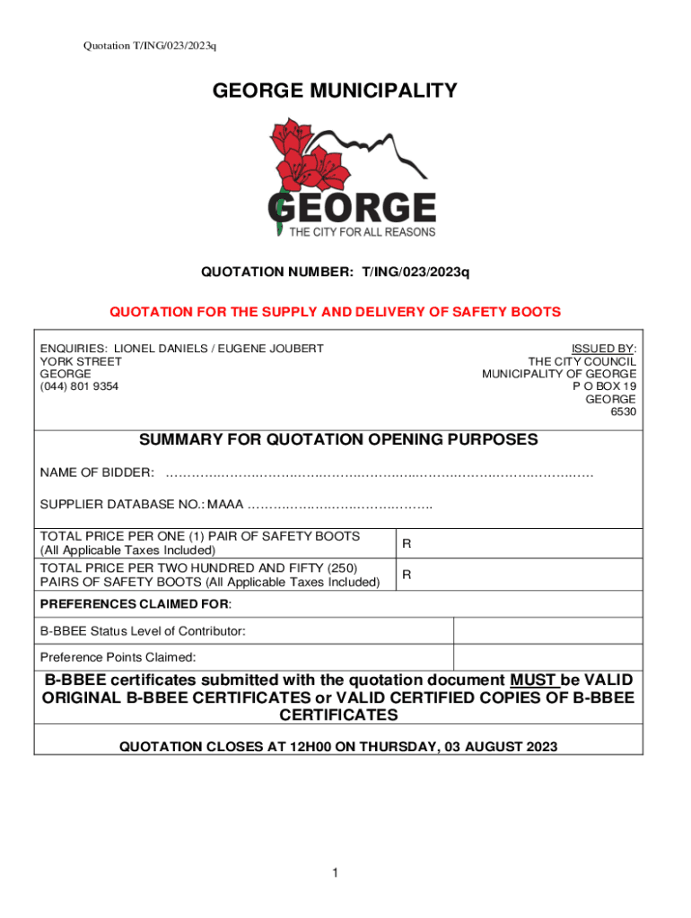Fillable Online QUOTATION FOR THE SUPPLY AND DELIVERY OF SAFETY BOOTS ...