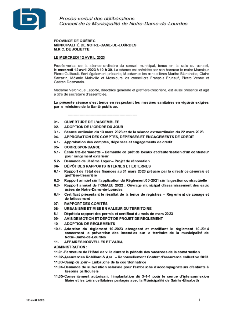 Remplissable En Ligne Procs verbaux - Municipalit de Notre-Dame-de ...