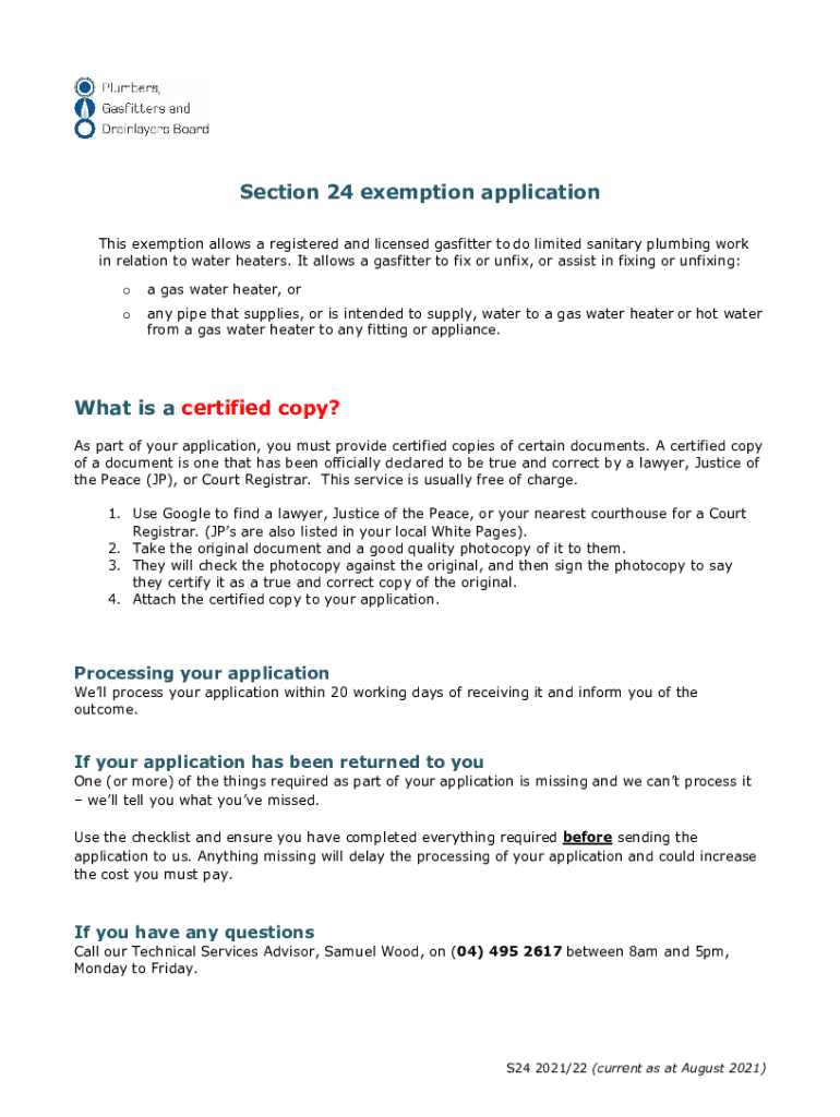 Fillable Online Section 24 exemption application What is a certified copy? Fax Email Print ...