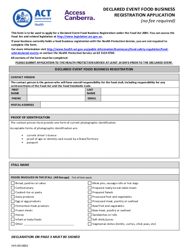 Fillable Online Food Business - Registration Information Sheet - ACT ...