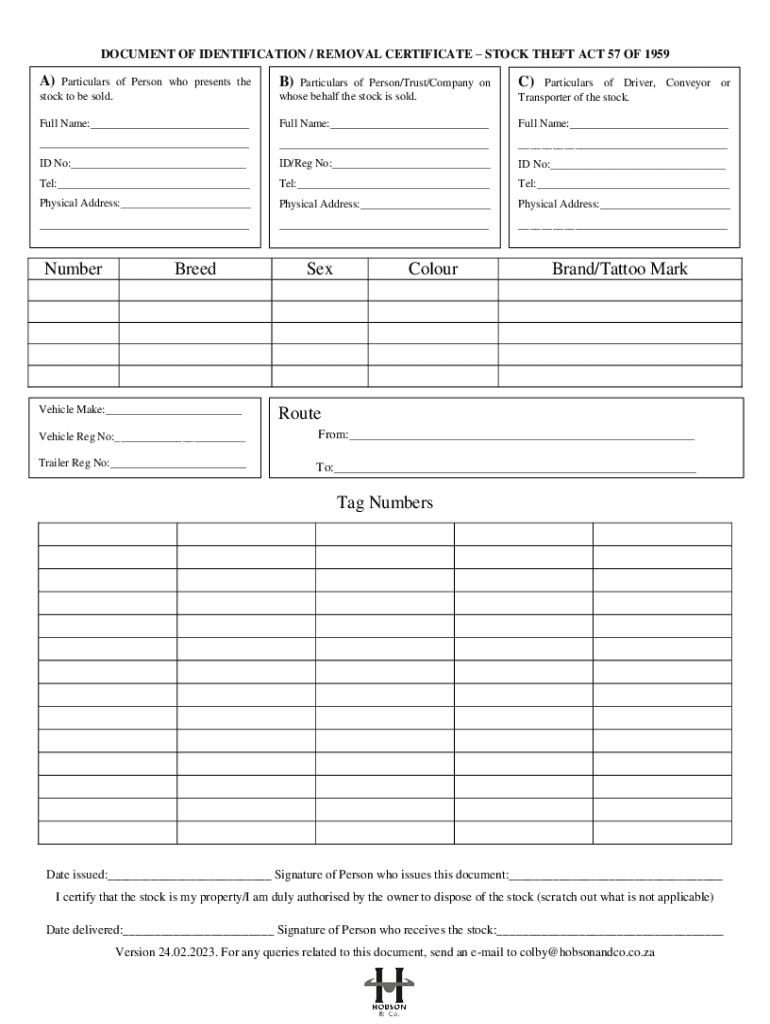 Fillable Online stock removal certificate Fax Email Print - pdfFiller
