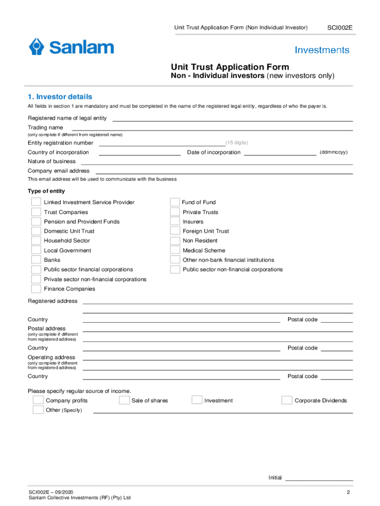 Fillable Online Unit Trust Application Form (Non Individual Investor ...