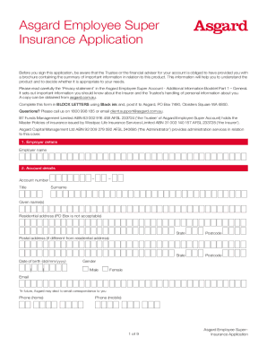 Fillable Online Asgard Employee Super Insurance Application Fax Email ...