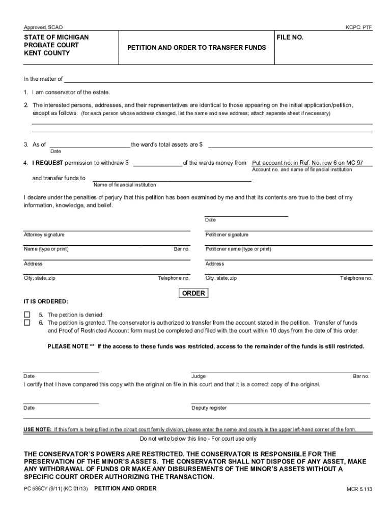 Fillable Online co kent mi state of michigan petition and order to ...