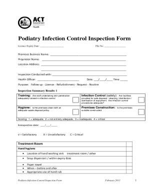 Fillable Online Podiatry Infection Control Inspection Form Fax Email ...