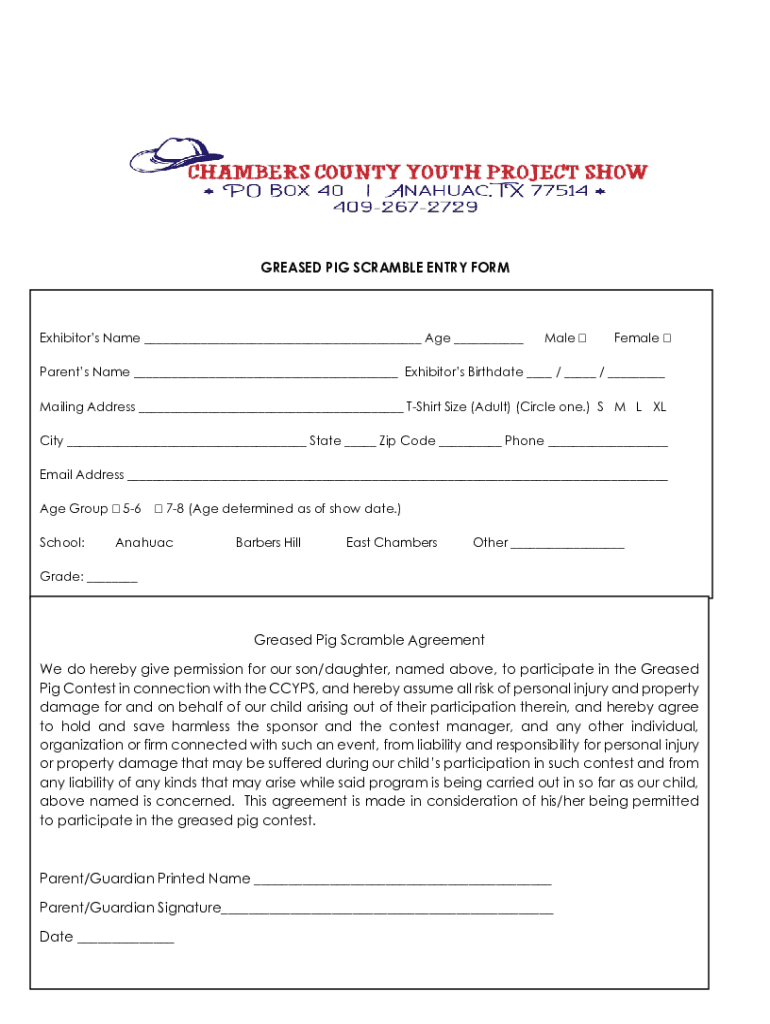 Fillable Online greased pig scramble entry form Fax Email Print - pdfFiller
