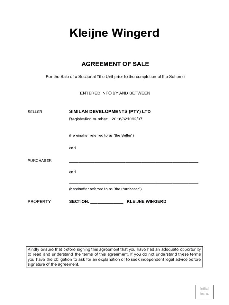 Fillable Online For the Sale of a Sectional Title Unit prior to the ...