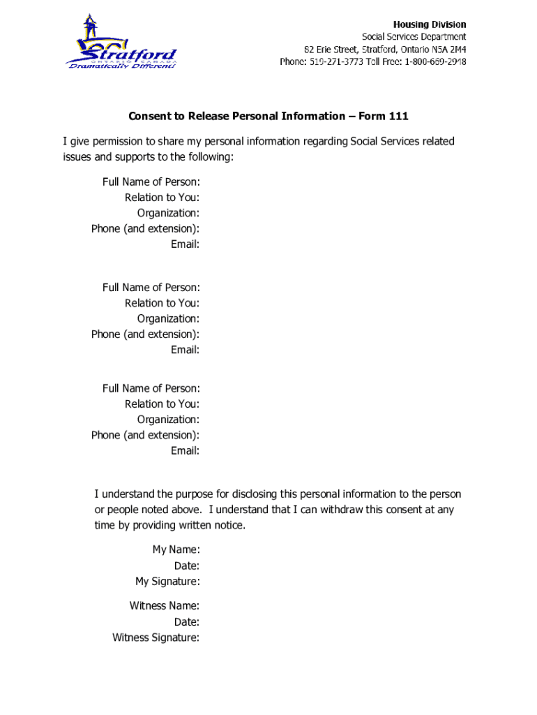 Fillable Online Consent To Release Personal InformationForm 111 Fax fillable-online-consent-to-release-personal-informationform-111-fax