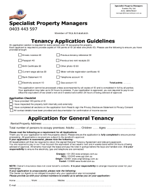 Fillable Online Tenancy Application Guidelines - Specialist Property ...