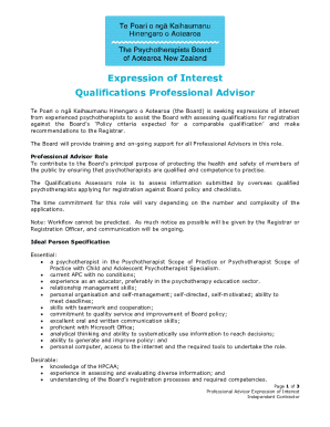 Fillable Online pbanz org Expression of Interest Qualifications Professional Advisor Fax Email ...