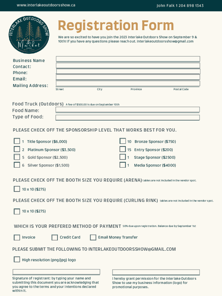 Fillable Online Interlake Outdoors Show Registration Form Fax Email Print - pdfFiller
