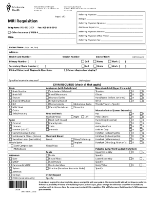 Fillable Online DEPARTMENT OF RADIOLOGY Imaging Exam Requisition Fax ...