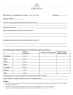 Fillable Online BRR Annexure H - Acknowledgment of Services Fax Email ...