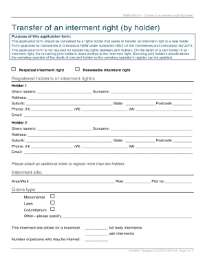 Fillable Online Transfer of an interment right (by holder). form Fax ...