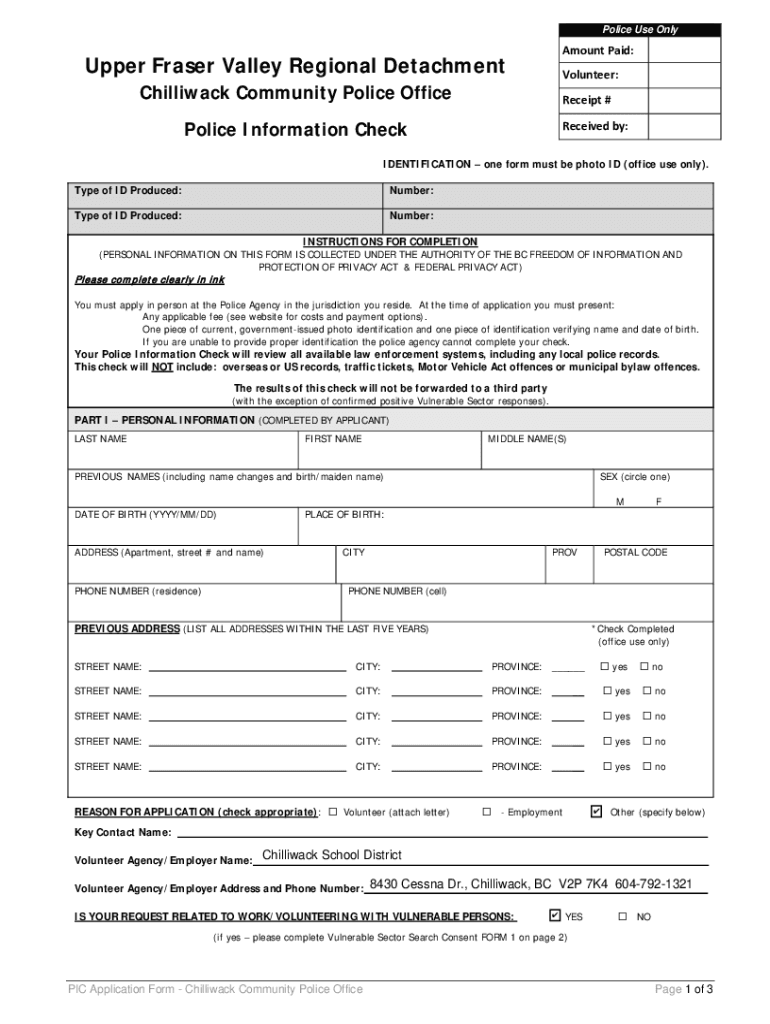 Fillable Online cms sd33 bc Volunteer Information Form - A.D. Rundle Middle School Fax Email ...