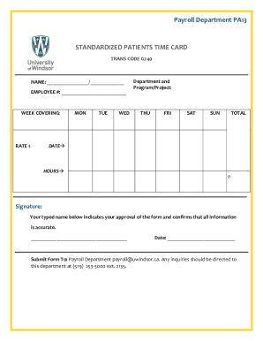 Fillable Online STANDARDIZED PATIENTS TIME CARD Fax Email Print - pdfFiller