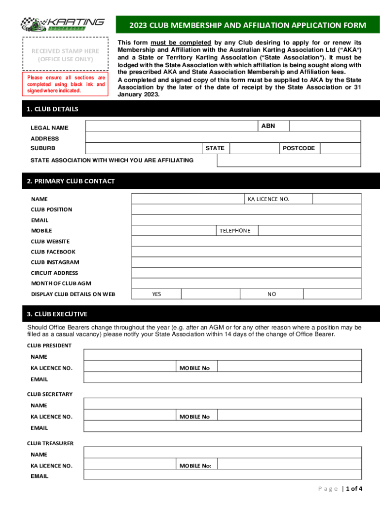 Fillable Online 2023-Club-Membership-and-Affiliation-Form. ... Fax ...