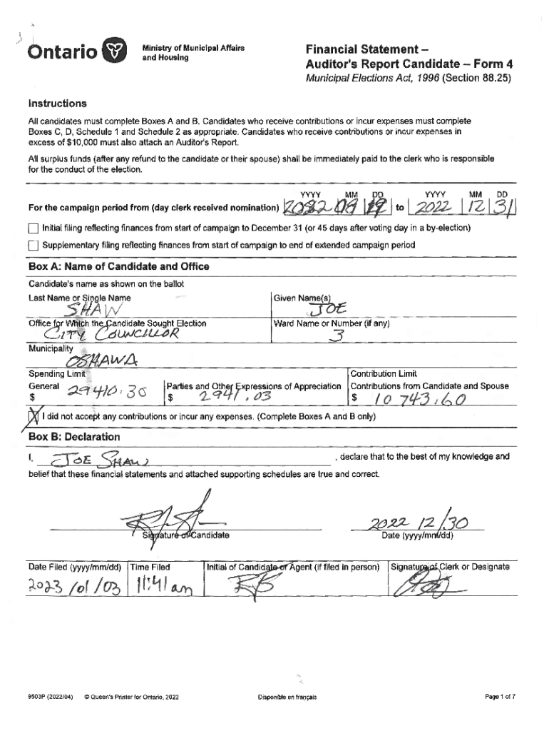 Fillable Online Joe Shaw - Form 4 - Financial Statement - 2022 Fax ...