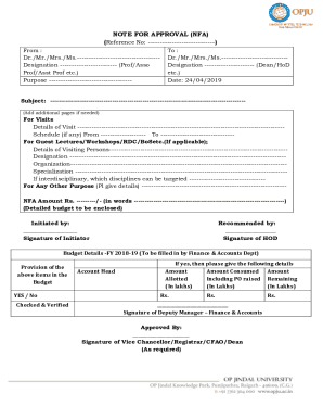 Fillable Online NOTE FOR APPROVAL (NFA) Fax Email Print - pdfFiller