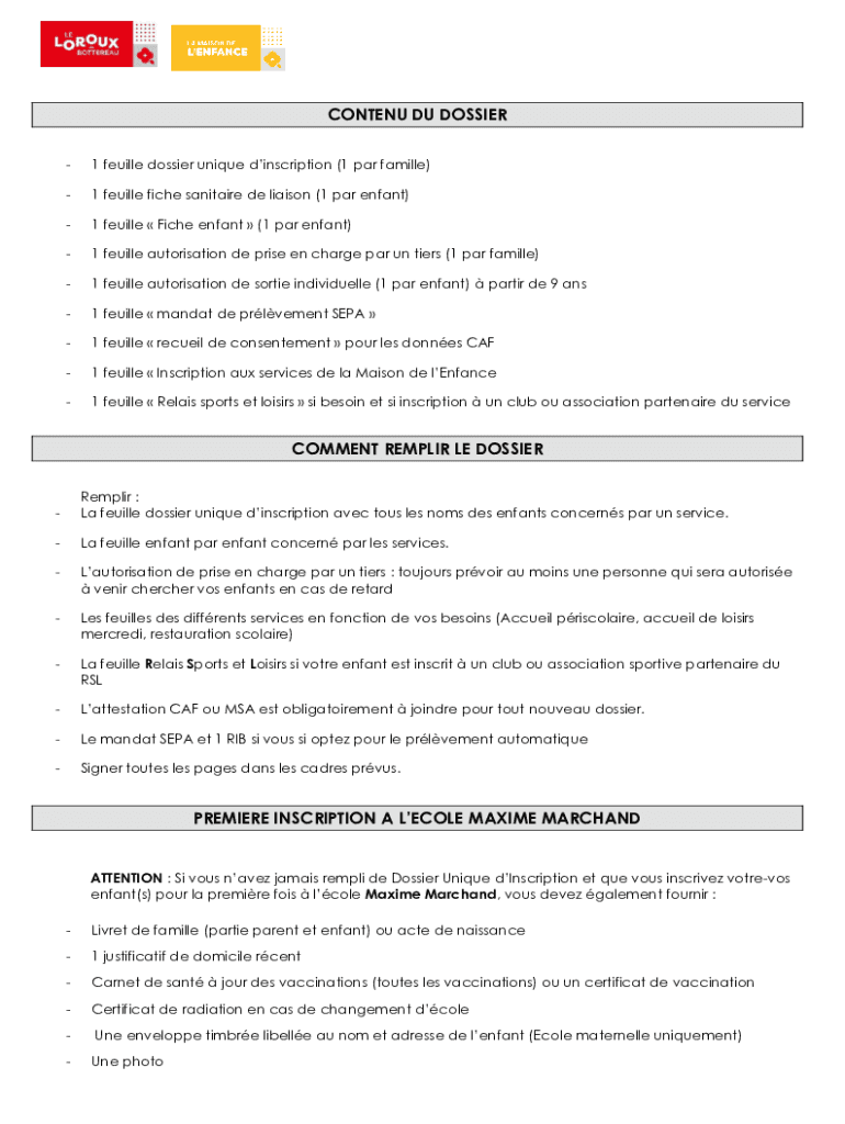 Remplissable En Ligne DOCUMENTS A FOURNIR LORS DE L'INSCRIPTION ... Fax Email Imprimer - pdfFiller