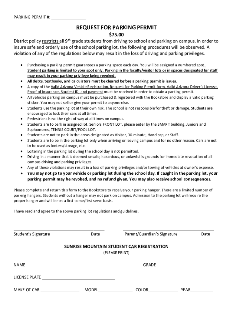 Fillable Online REQUEST FOR PARKING PERMIT Fax Email Print - pdfFiller