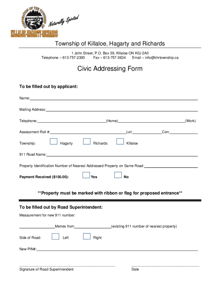 Fillable Online Civic Addressing Form Fax Email Print - pdfFiller
