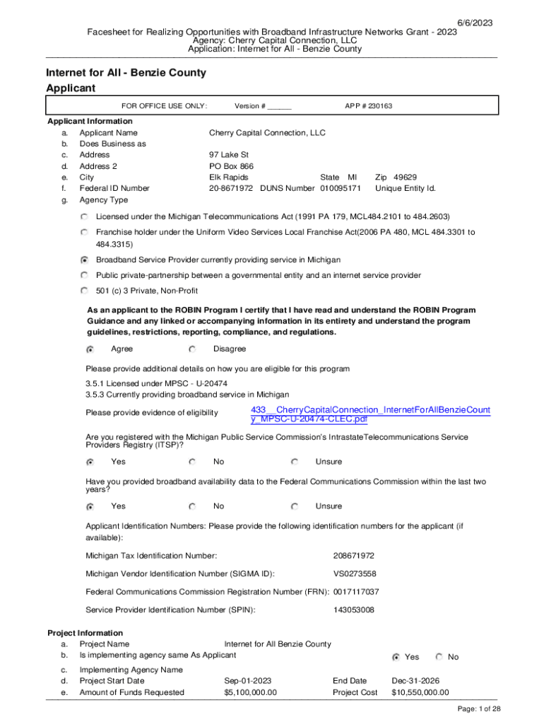 Fillable Online ROBIN Initial Grant Award Recommendations - Cherry ...